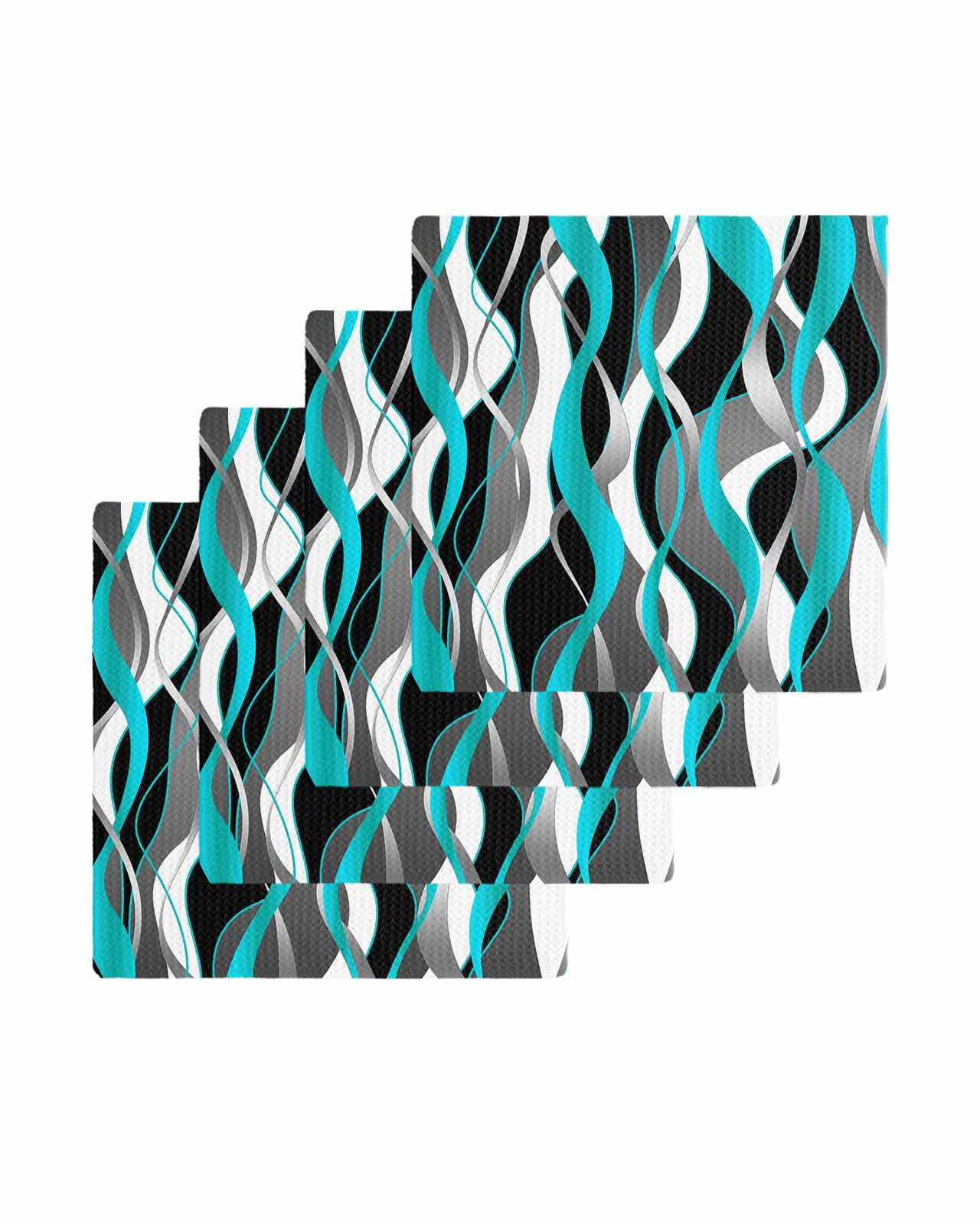 Aqua Stripe Kitchen Dish Towels for Drying Dishes Set of 4, Ombre Grey Moire Geometric Modern ...