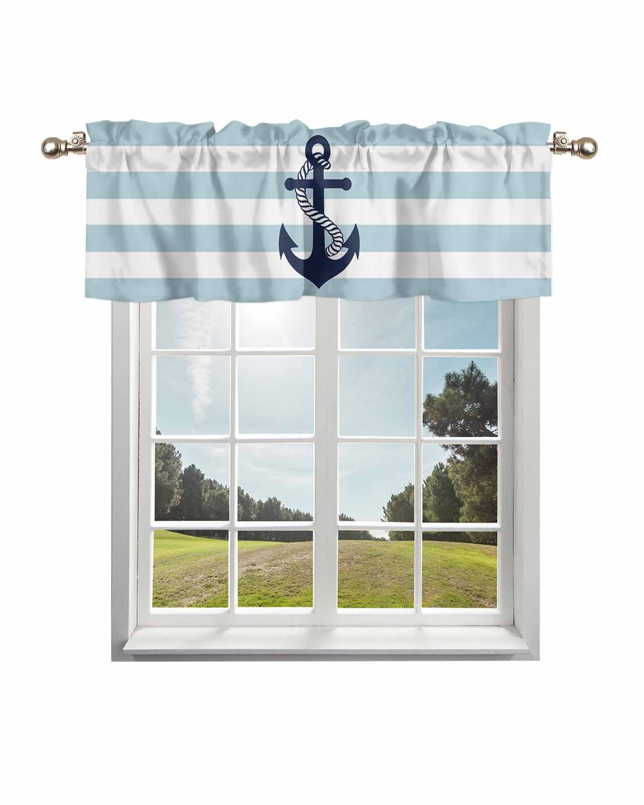 Aqua Stripe Nautical Curtain Valance for Windows/Living Room/Kitchen ...
