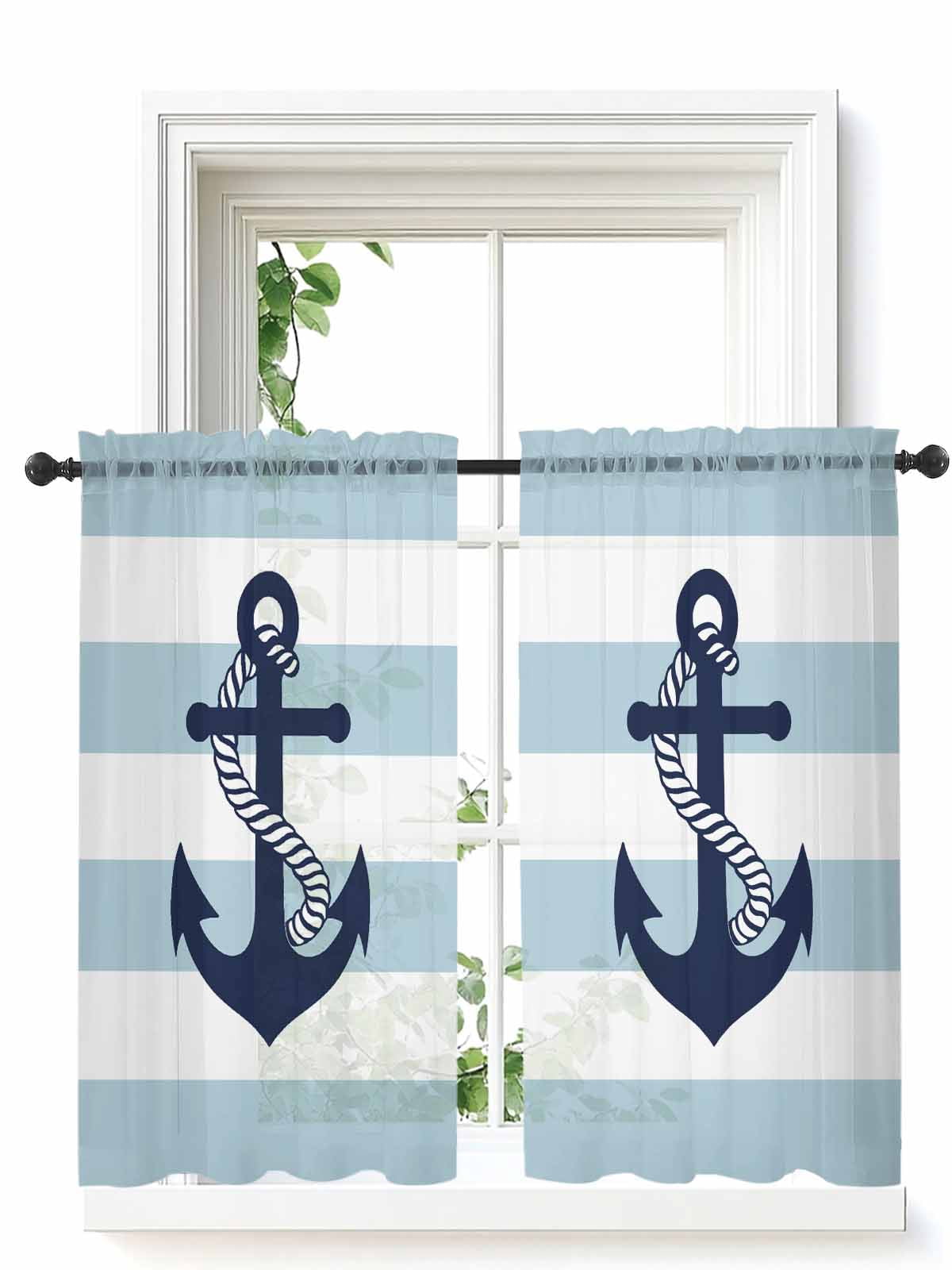 Aqua Stripe Nautical Curtains 54 Inch Length, Sheer Curtains for ...