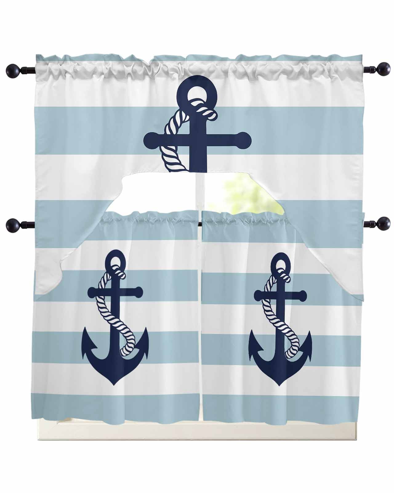 Aqua Stripe Nautical Kitchen Curtains Swag Valance and Tier Curtains ...