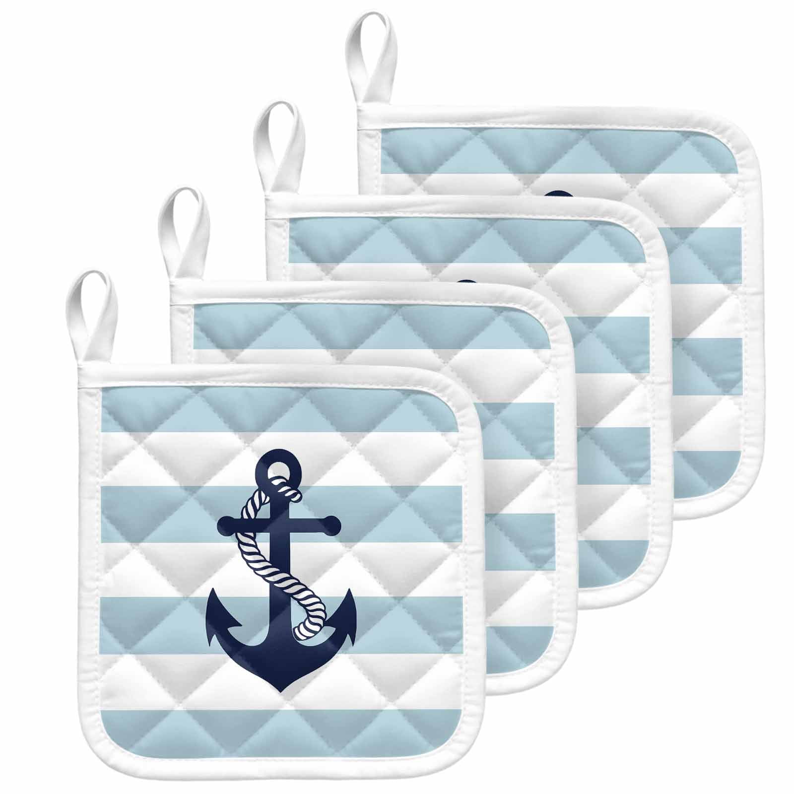 Aqua Stripe Nautical Pot Holders for Kitchen Heatproof Potholder, 4 ...