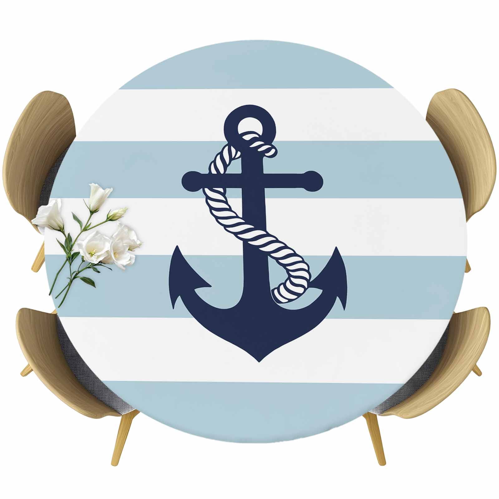 Aqua Stripe Nautical Round Tablecloth 36-44 Inch Round Fitted Table ...