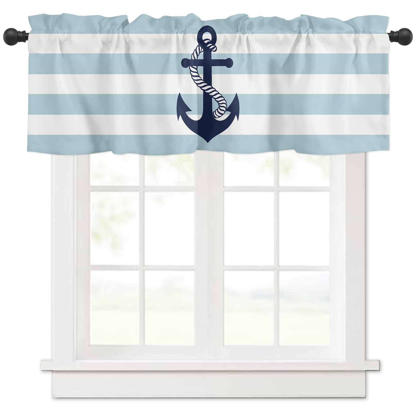 Aqua Stripe Nautical Valances for Windows Farmhouse Kitchen Curtains ...