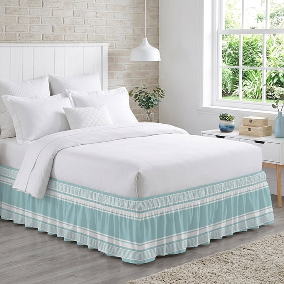 Aqua Striped Bed Skirt Queen Size 18 Inch Drop, Modern Farmhouse Stripe ...