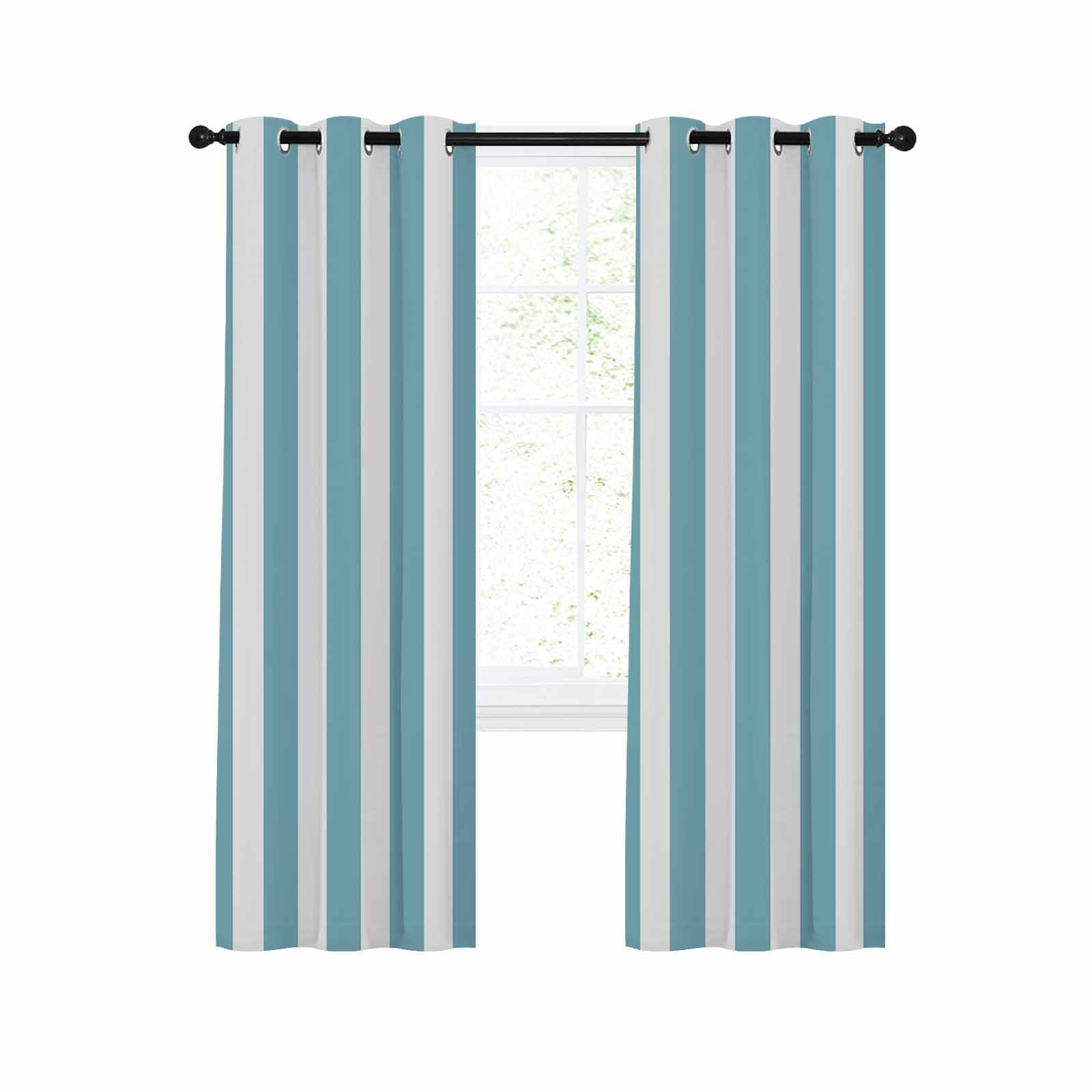 Aqua Striped Blackout Curtains 45 Inches Long for Bedroom, Modern ...
