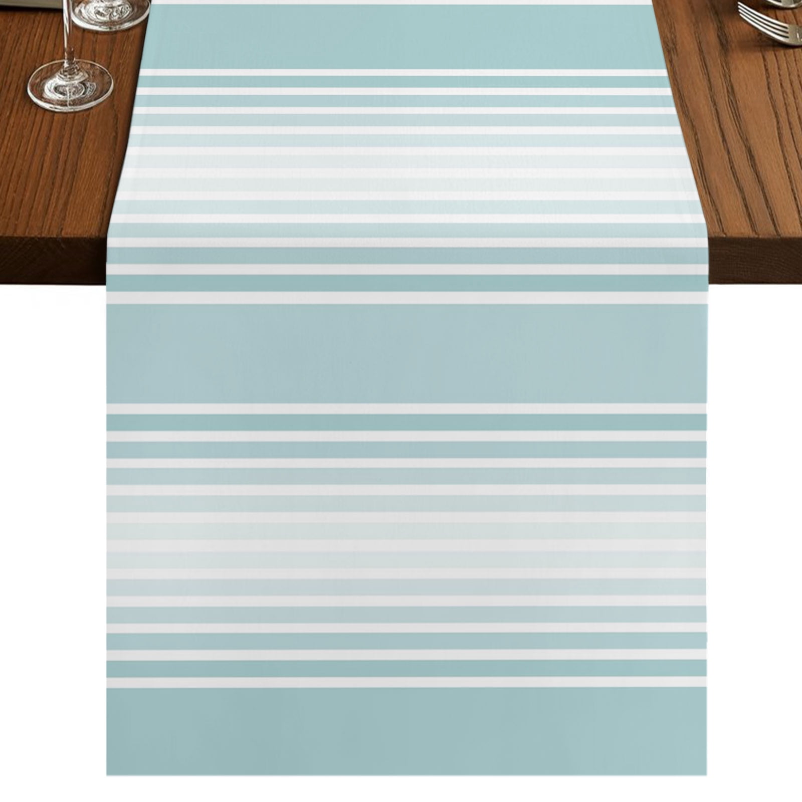 Aqua Striped Burlap Cotton Table Runner 14x72 Inches Long, Teal Ombre ...