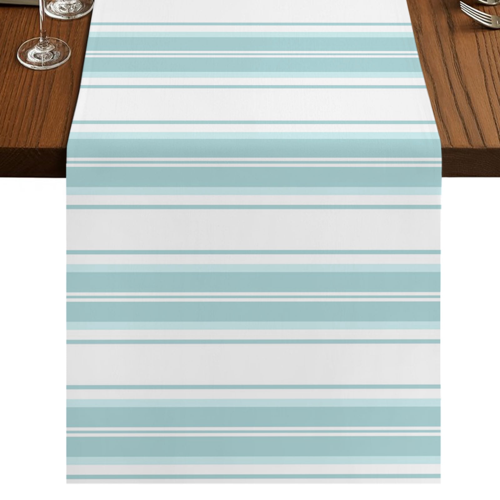 Aqua Striped Burlap Cotton Table Runner 18x72 Inches Long, Modern Thin ...