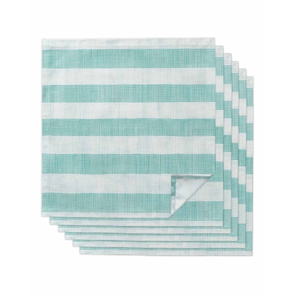 Aqua Striped Cloth Napkins Set of 6 Reusable Dinner Napkins, Rustic ...