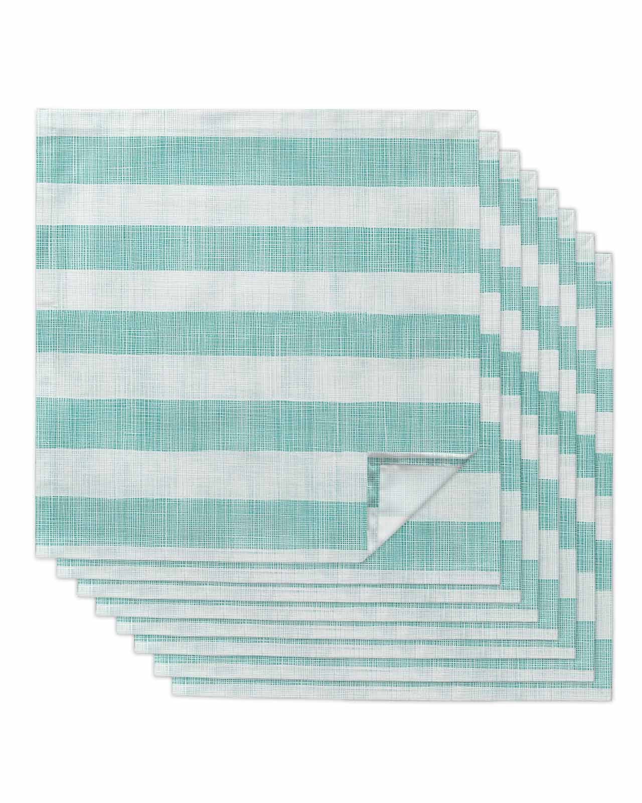Aqua Striped Cloth Napkins Set of 8 Reusable Dinner Napkins, Rustic ...