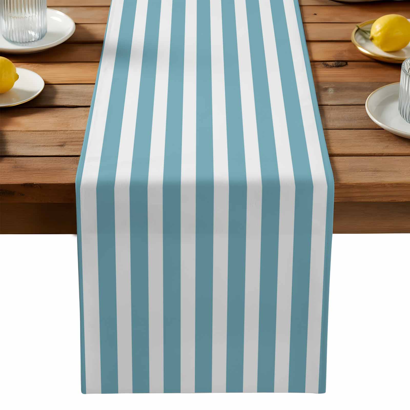 Aqua Striped Cotton Linen Table Runner for Dining Kitchen, Modern ...