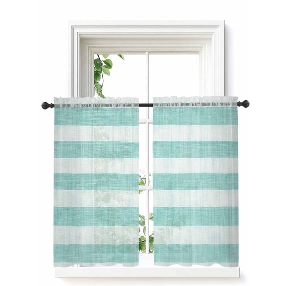 Aqua Striped Curtains 54 Inch Length, Sheer Curtains for Bedroom Living ...
