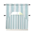 Aqua Striped Kitchen Curtains Set for Windows 3 Piece Cafe Curtains 24 ...