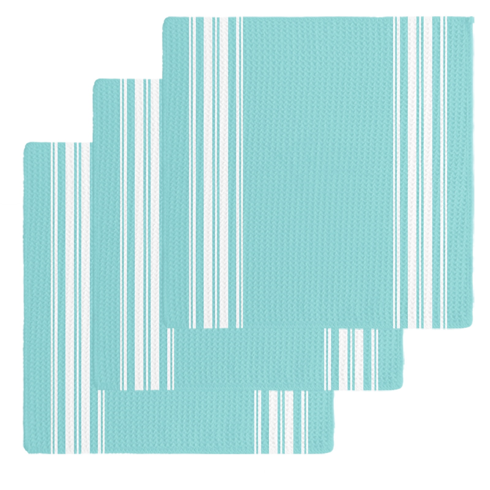 Aqua Striped Kitchen Dish Towels for Drying Dishes Set of 3, Luxurious ...