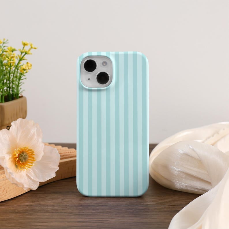 Aqua Striped Minimalist Coquette Lines Design with iPhone 17 to 11 Pro ...