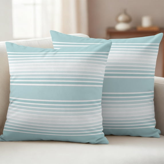 Aqua Striped Outdoor Waterproof Throw Pillow Covers 20x20 Set of 2 ...