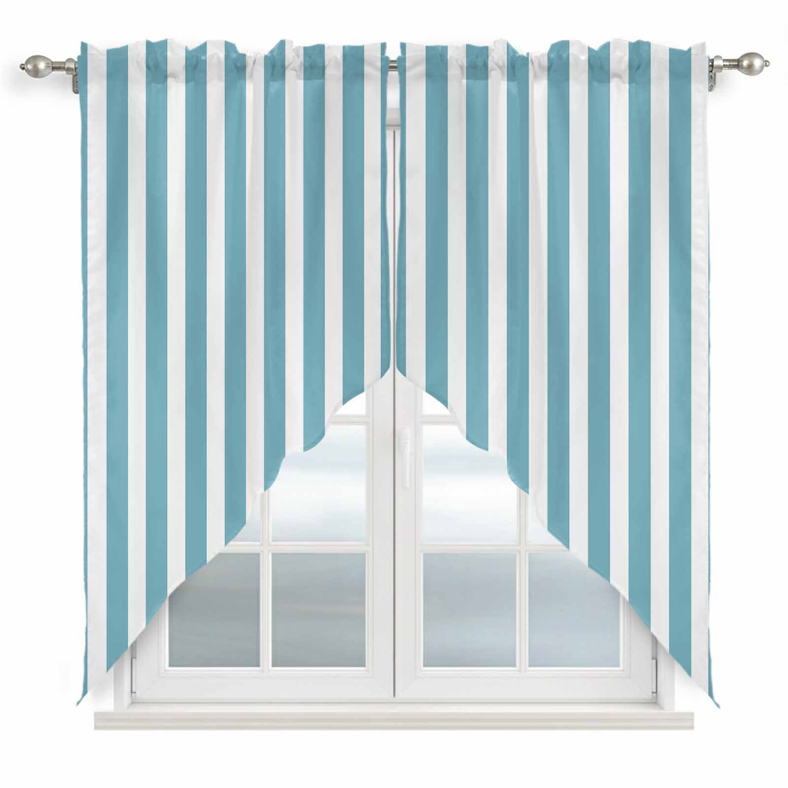 Aqua Striped Swag Curtain Valances, Modern Farmhouse Blue White Stripes ...