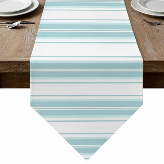 Aqua Striped Table Runner Linen Burlap Table Runner 60 Inches Long ...