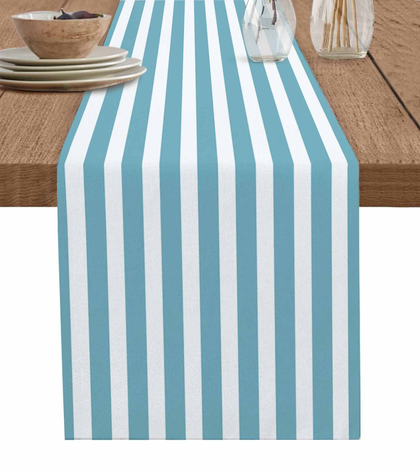 Aqua Striped Table Runner Modern Farmhouse Blue White Stripes ...