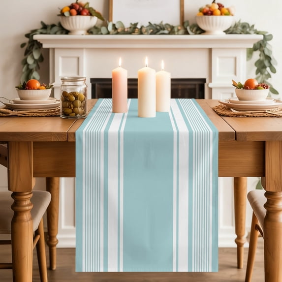 Aqua Striped Table Runner, Modern Farmhouse Stripe Minimalist Abstract ...