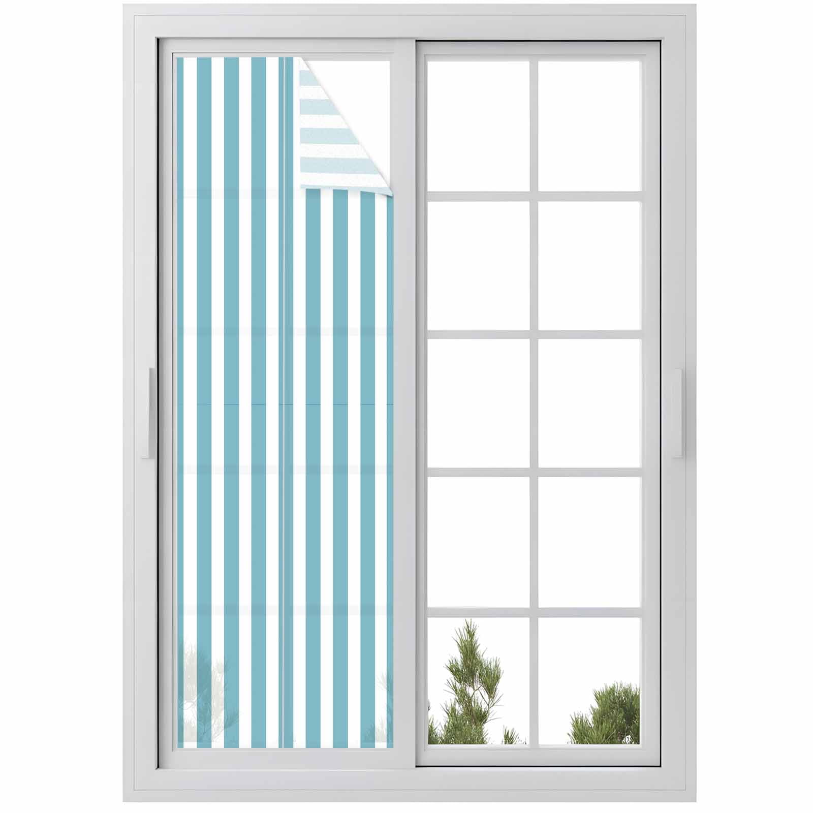 Aqua Striped Window Privacy Film, Modern Farmhouse Blue White Stripes ...