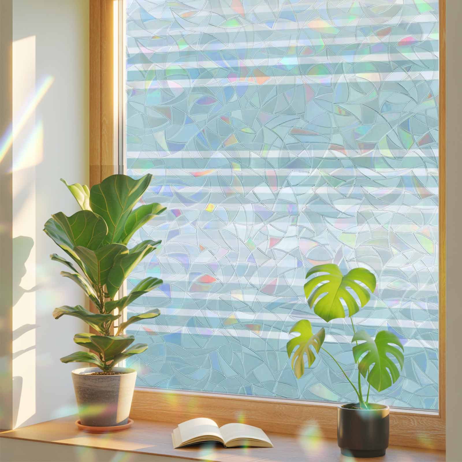 Aqua Striped Window Privacy Film Rainbow Static Cling Stain Glass ...