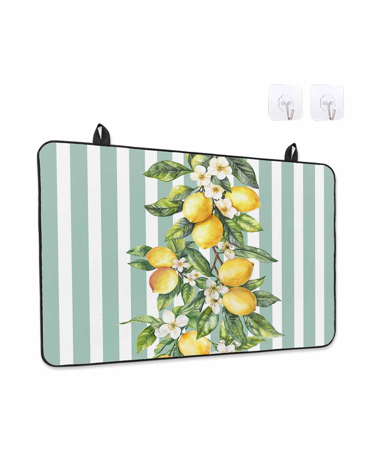 Aqua Stripes Lemon Stove Top Covers for Electric Stove, Kitchen Glass ...