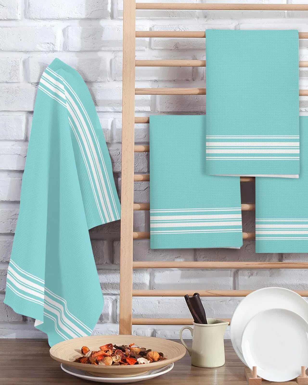 Aqua Stripes Rustic Farmhouse Absorbent Rag Kitchen Cleaning Cloth Dish ...