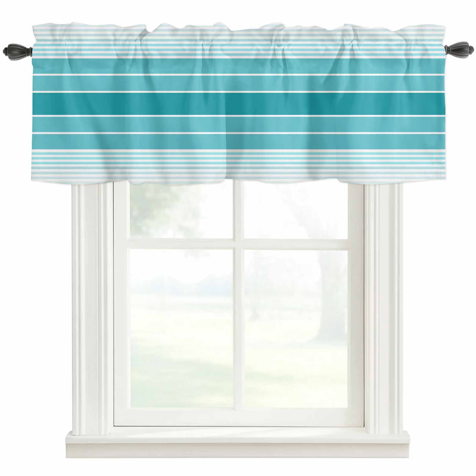 Aqua Stripes Window Valance Curtain Summer Tropical Rod Pocket Valance ...