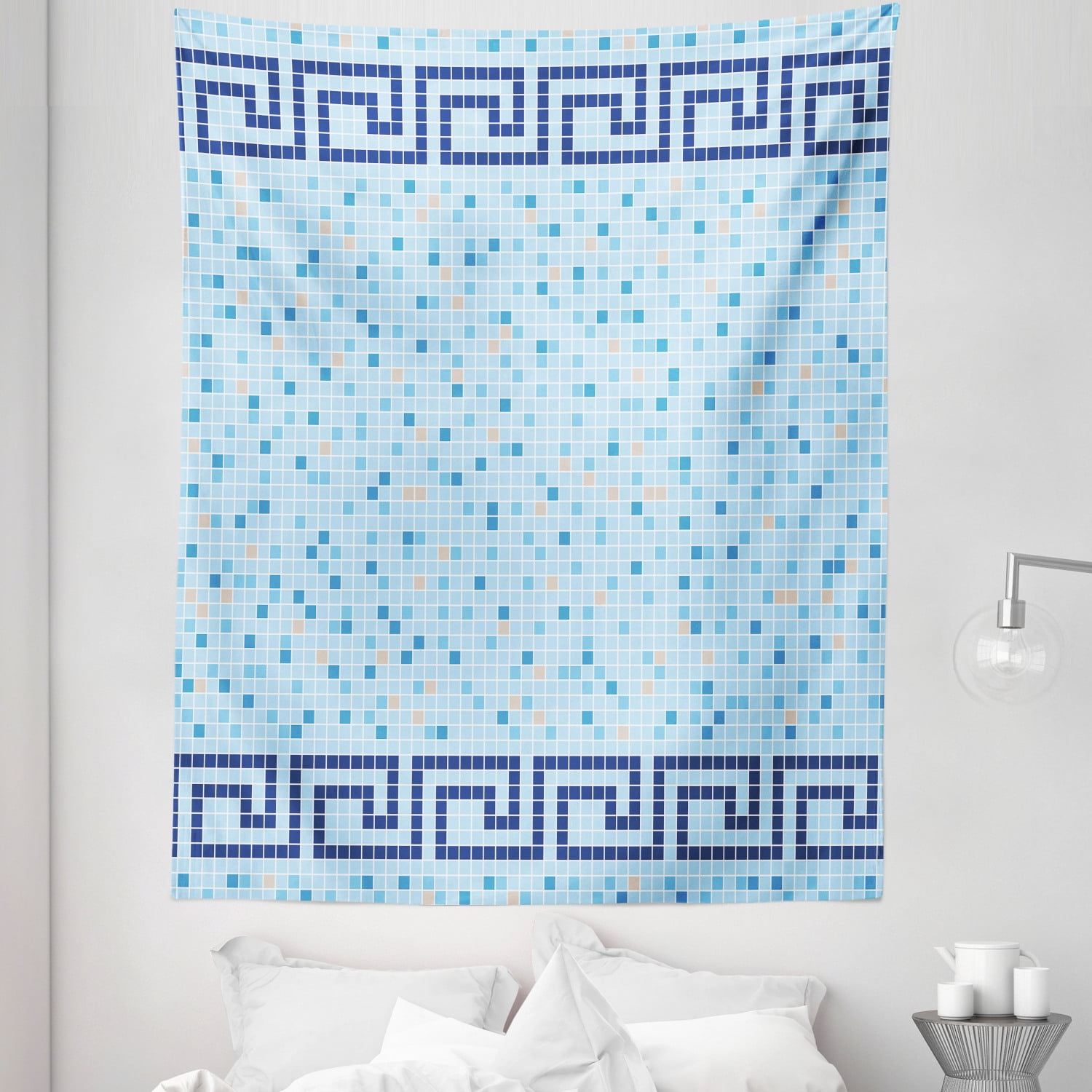 Aqua Tapestry, Antique Greek Border Mosaic Tile Squares Abstract ...
