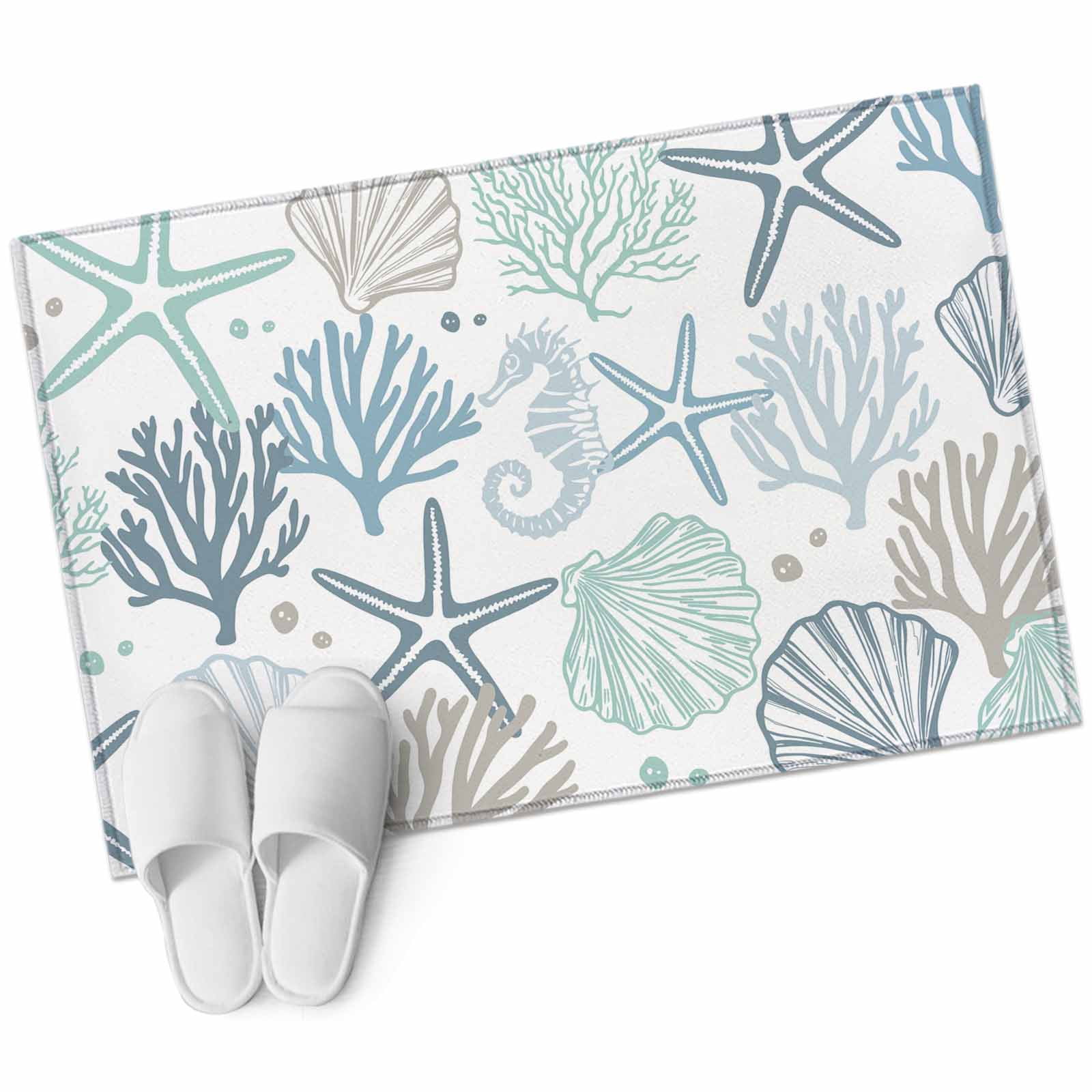 Aqua Teal Coastal Bathroom Mat 2x3 FT, Non Slip Small Kitchen Mat ...