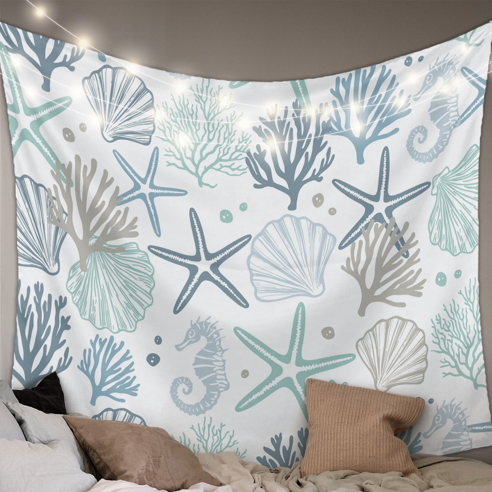 Aqua Teal Coastal Large Tapestry for Bedroom Wall Hanging Tapestry ...