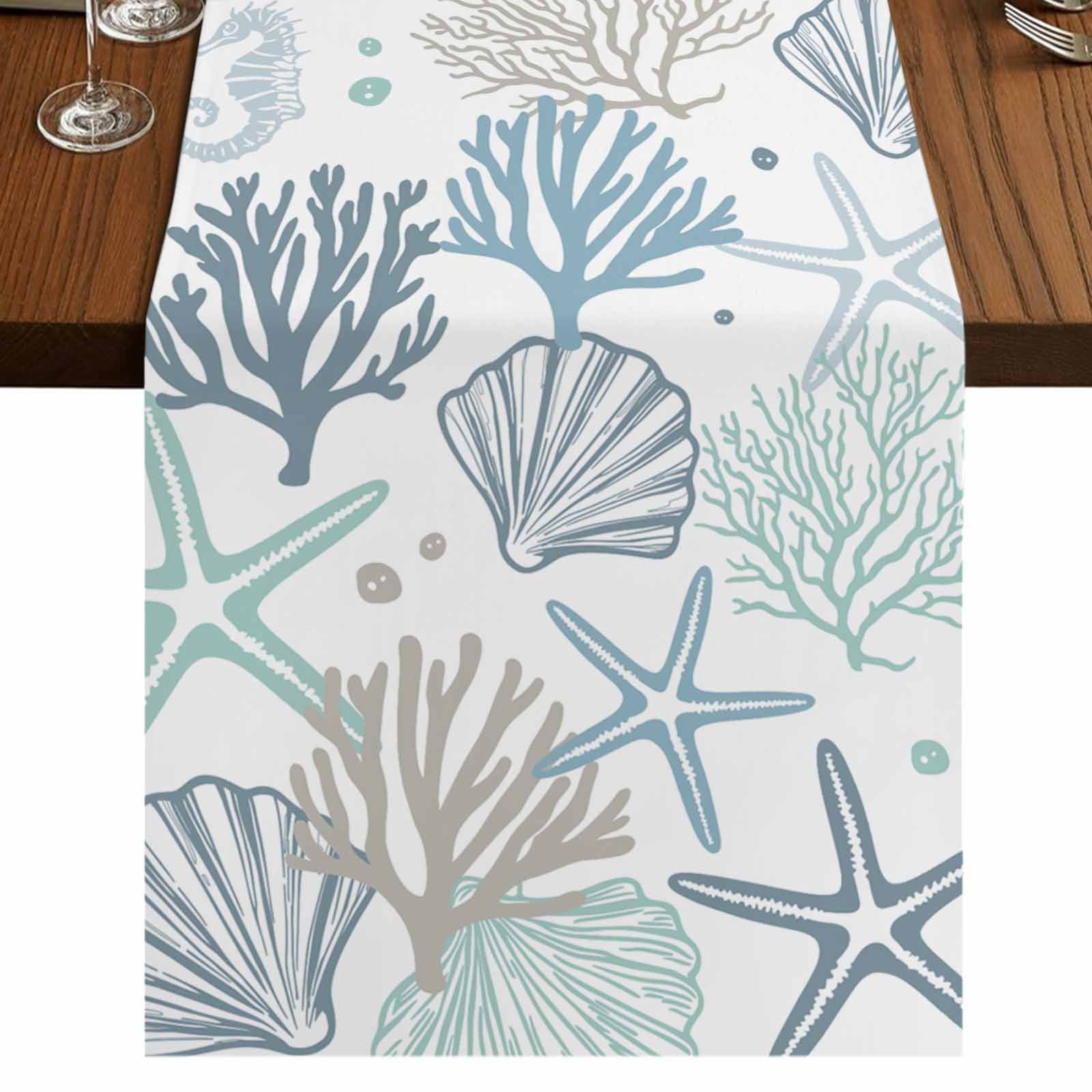 Aqua Teal Coastal Short Table Runner 36 Inches Long,Summer Beach ...