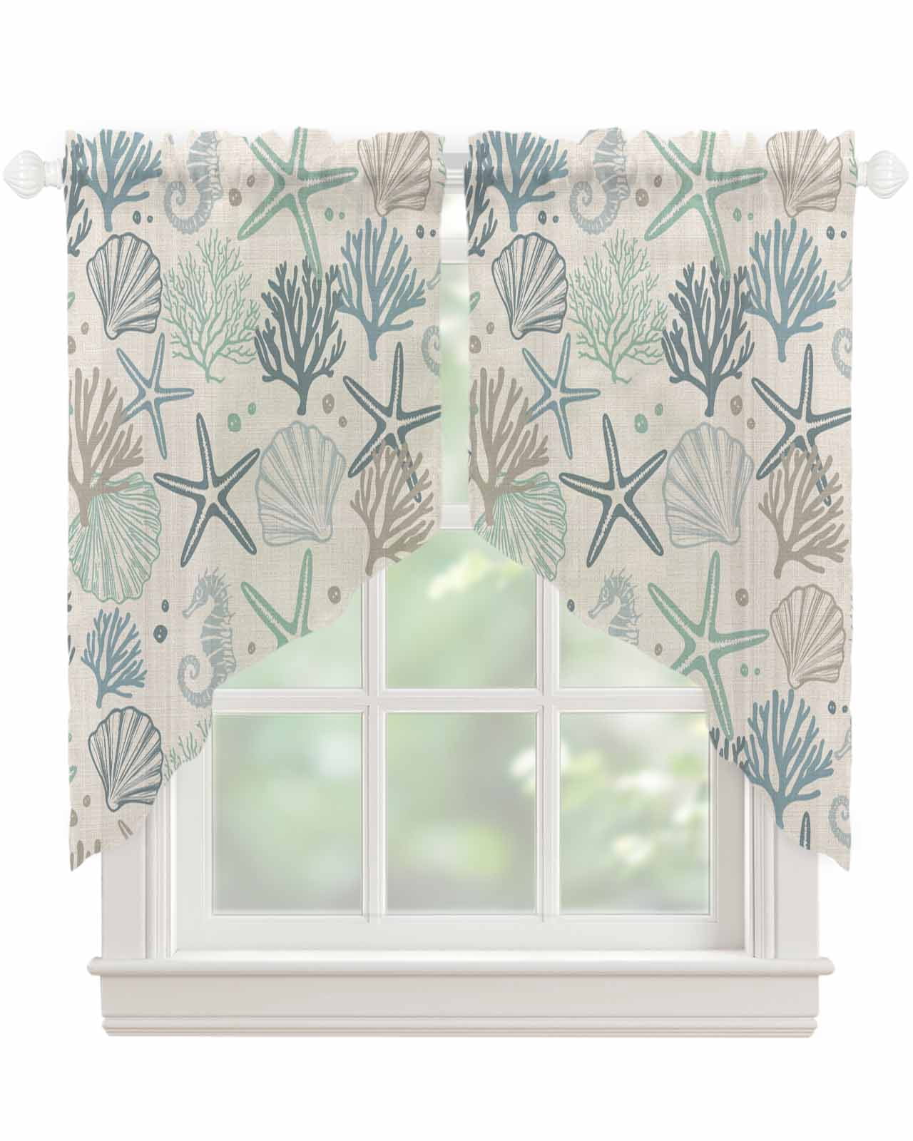 Aqua Teal Coastal Swag Valances for Windows, Summer Beach Starfish ...