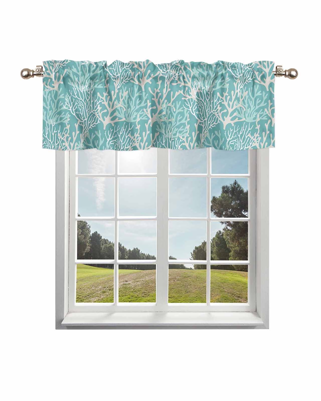 Aqua Teal Coral Coastal Curtain Valances for Window, Farmhouse Window ...