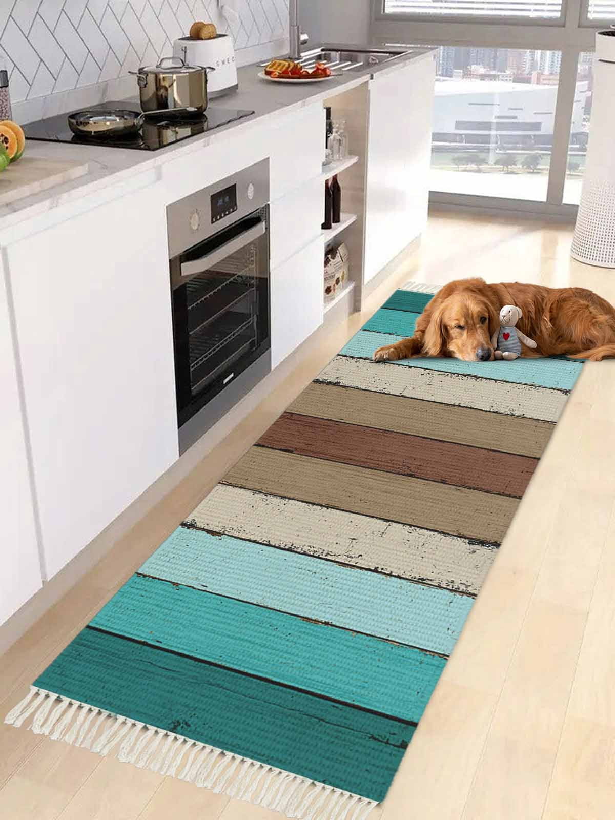 Aqua Teal Entryway Runner Rug 2x4ft,Farmhouse Wood Grain Vintage Brown ...
