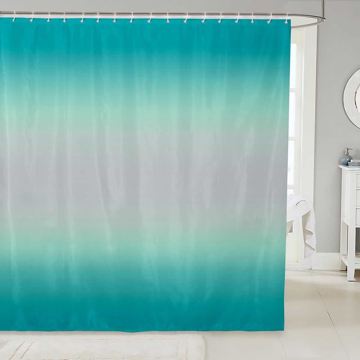Aqua Teal and Greyish Gradient Bathroom Shower Curtain Sets Modern ...