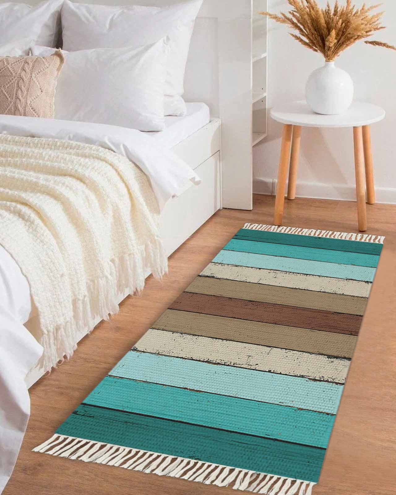 Aqua Teal Hallway Runner Rug 2x6ft,Farmhouse Wood Grain Vintage Brown ...