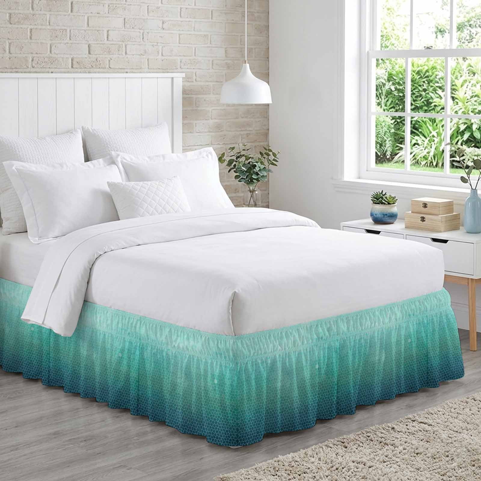 Aqua Teal Mosaic Bed Skirt King Size 16 Inch Drop, Minimalist Abstract ...
