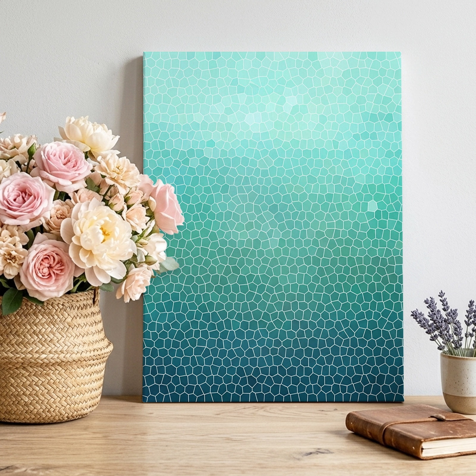 Aqua Teal Mosaic Canvas Wall Art for Living Room, Minimalist Abstract ...