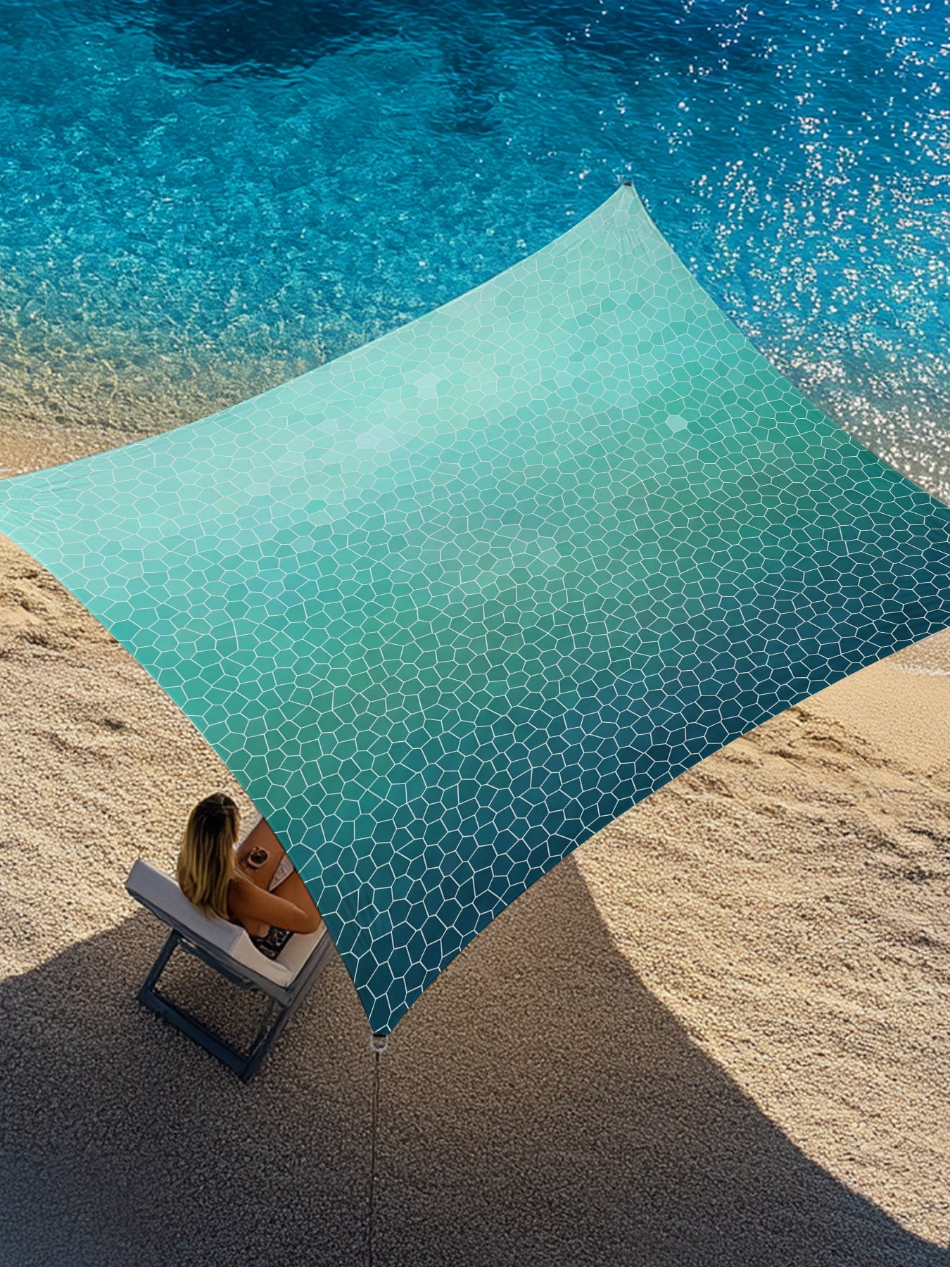 Aqua Teal Mosaic Sun Shade Sail 14' x 18', Minimalist Abstract ...