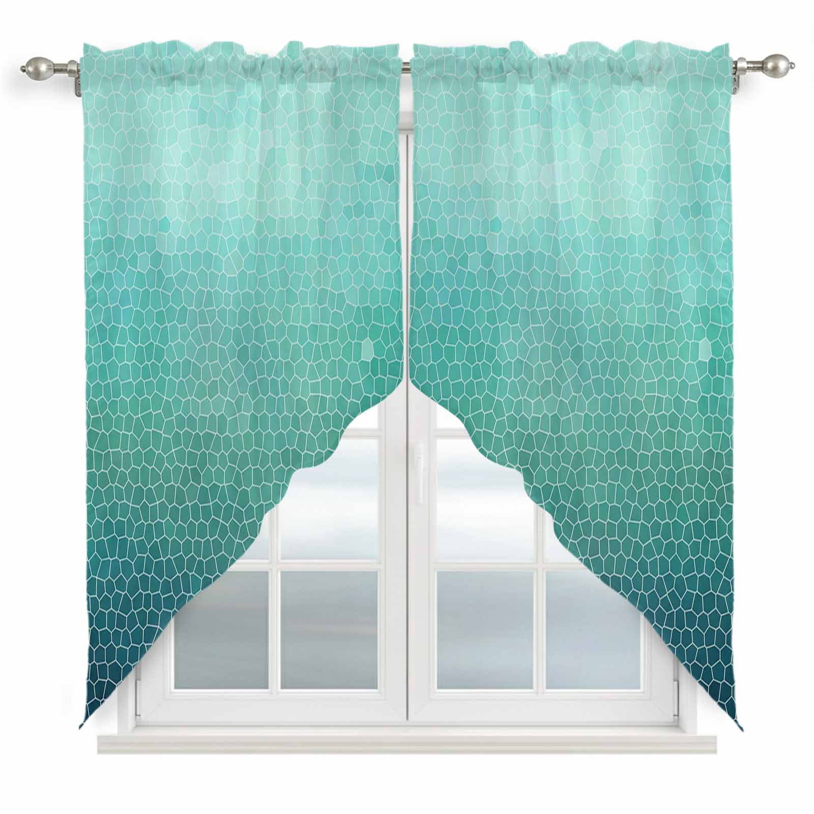 Aqua Teal Mosaic Swag Curtain Valance for Window 2 Panels Minimalist ...