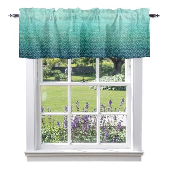 Aqua Teal Mosaic Valances for Windows, Minimalist Abstract Hexagonal ...