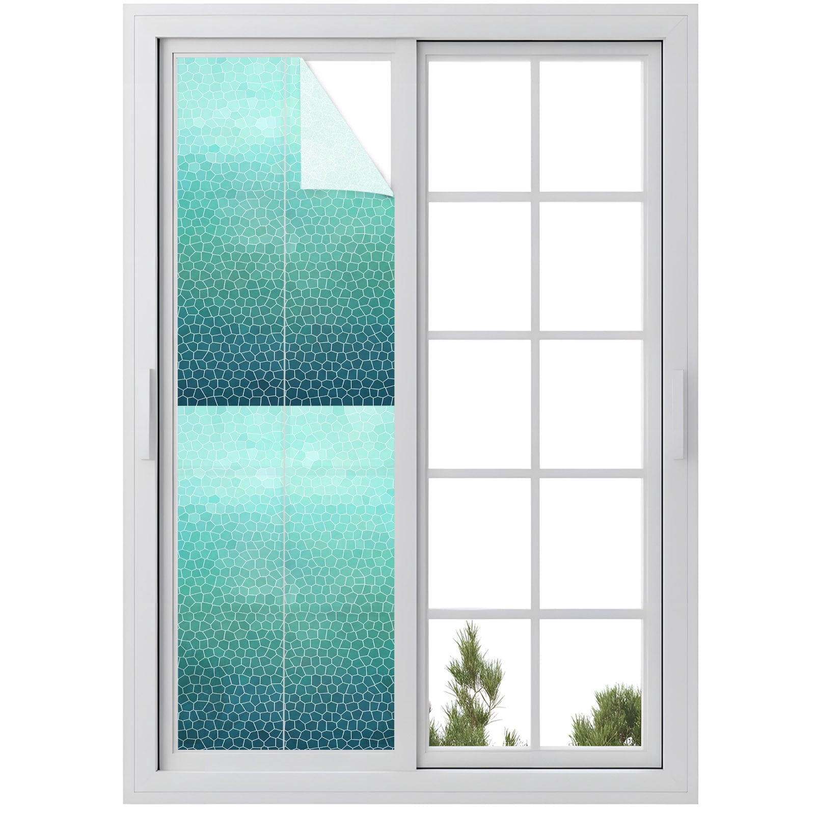 Aqua Teal Mosaic Window Privacy Film, Minimalist Abstract Hexagonal ...