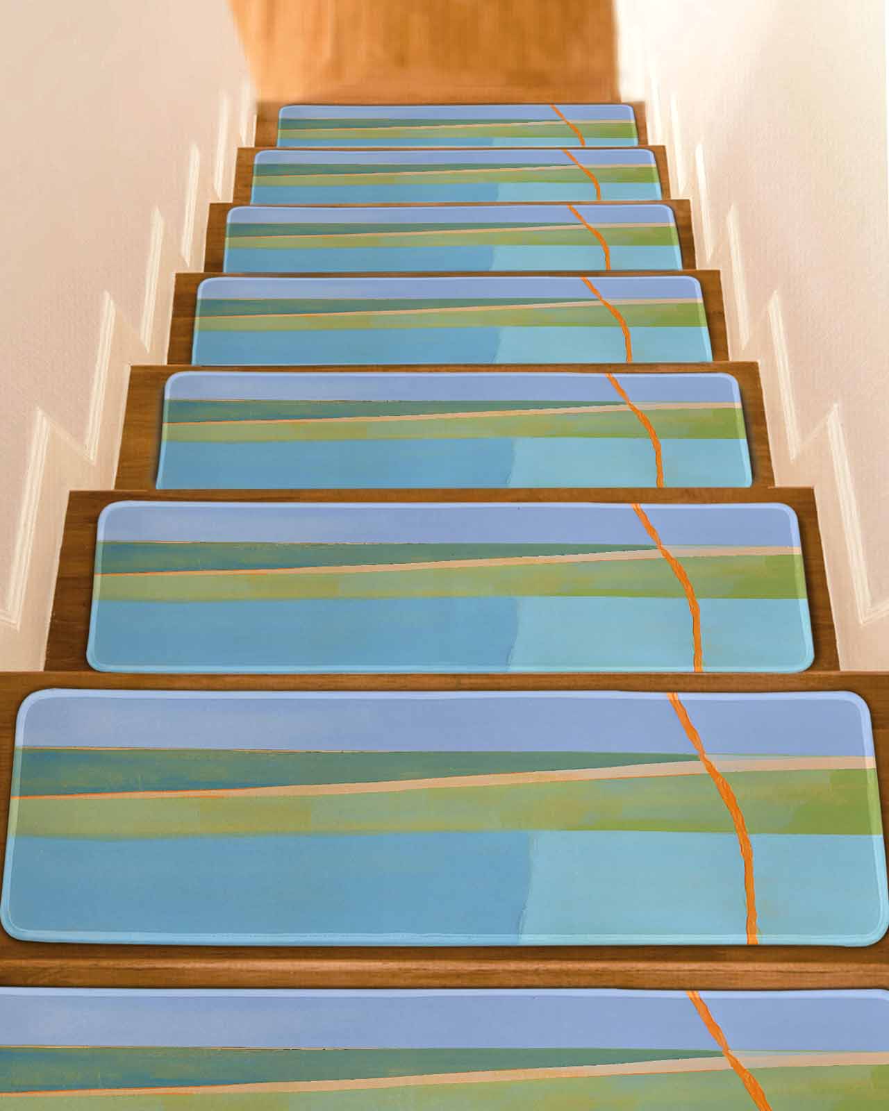 Aqua Teal Orange Non-Slip Stair Treads for Wooden Steps, 15 Pack-8x30in ...