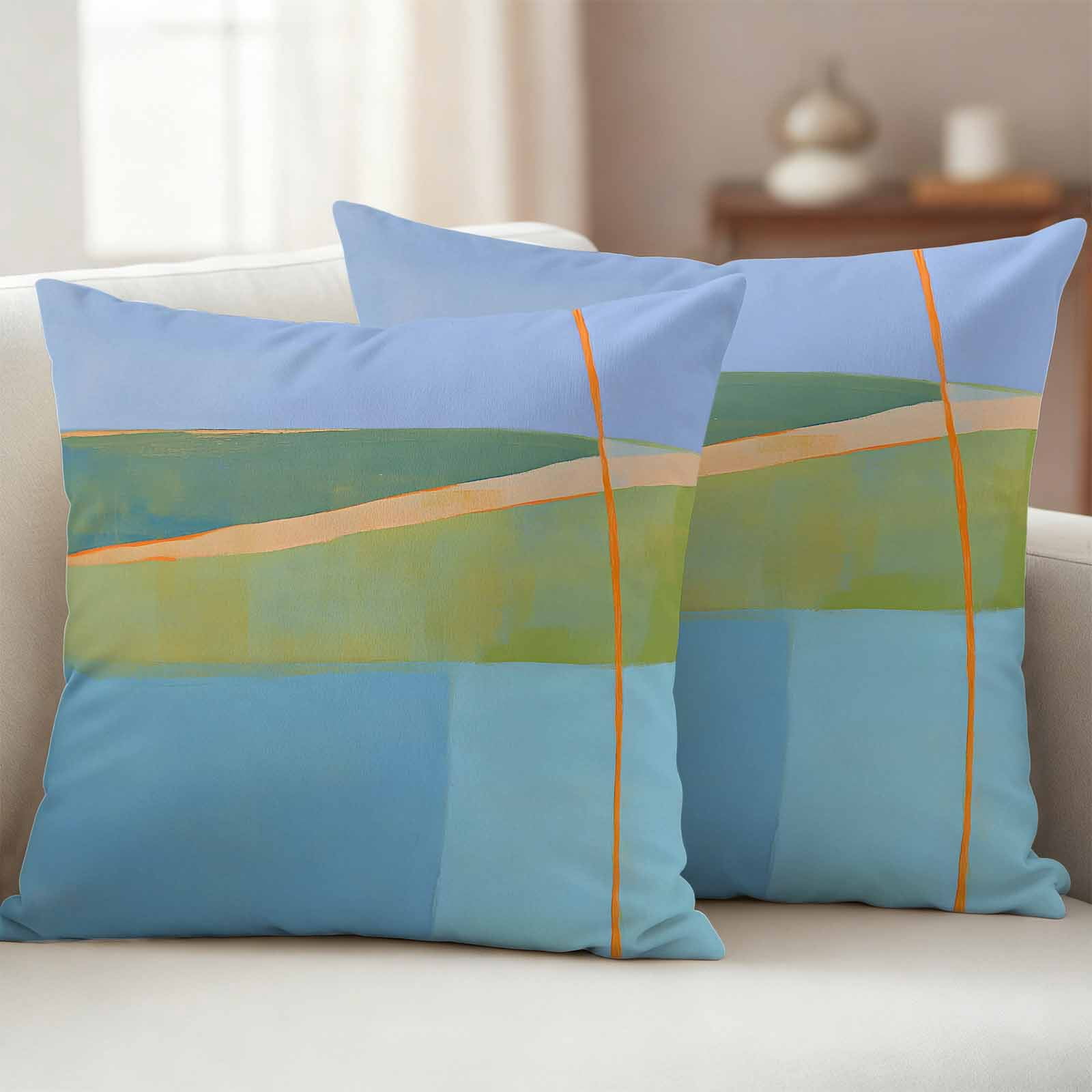 Aqua Teal Orange Outdoor Waterproof Throw Pillow Covers 18x18 Set of 2 ...