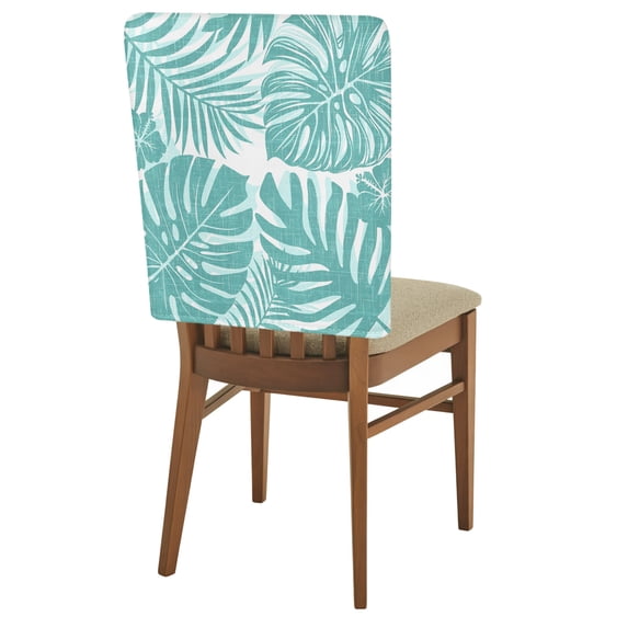 Aqua Teal Palm Leaves Chair Back Covers Set of 4, Tropical Botanical ...