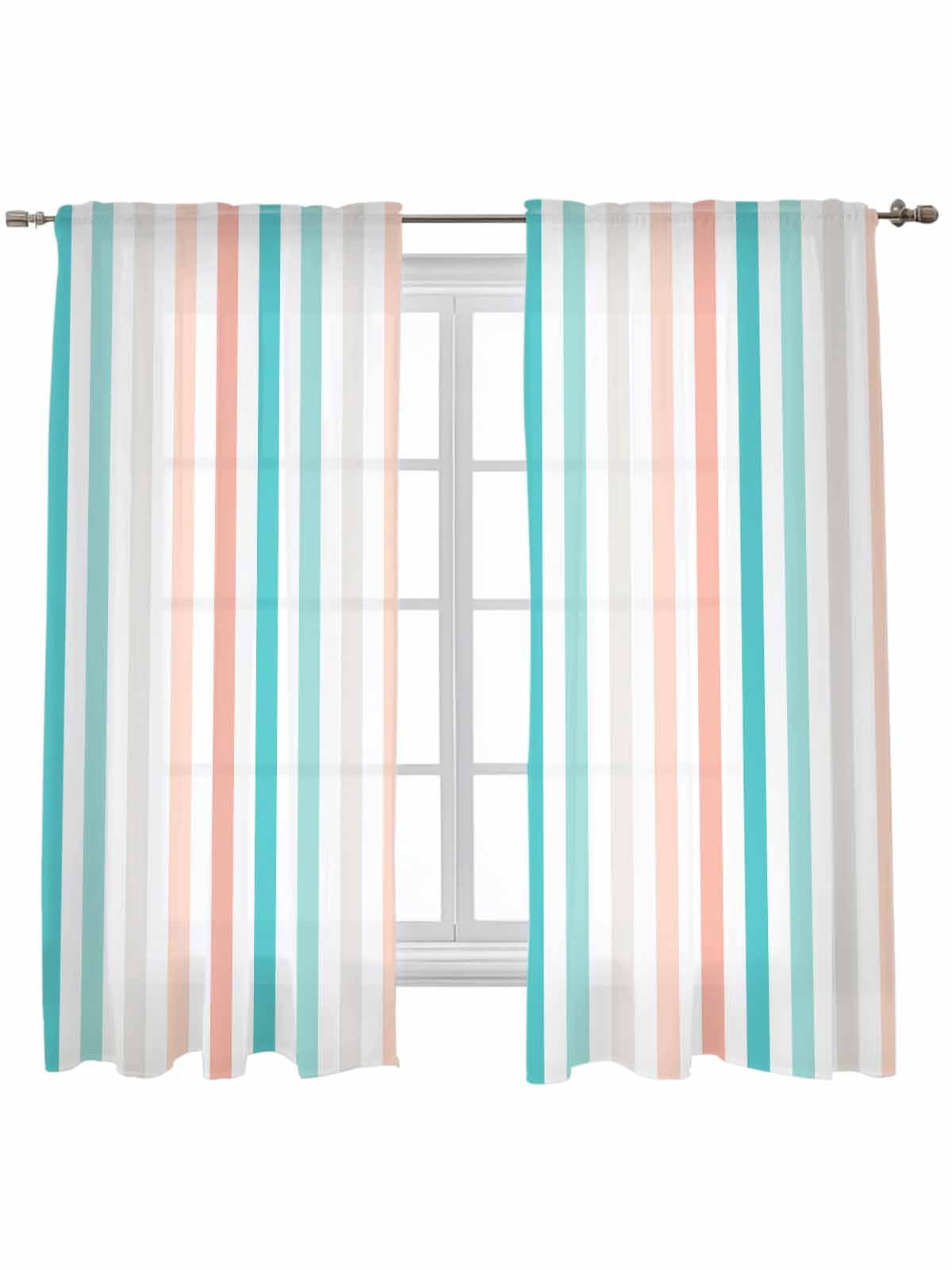 Aqua Teal Stripe Curtains 72 Inch Length,Sheer Curtains for Bedroom ...