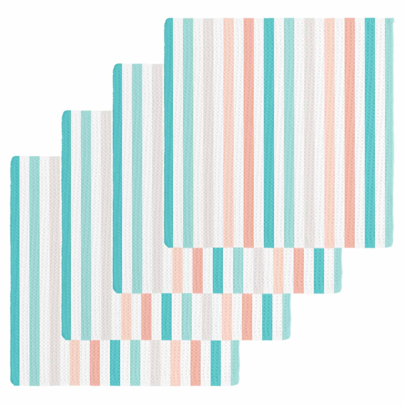 Aqua Teal Stripe Kitchen Dish Towels for Drying Dishes Set of 4 ...