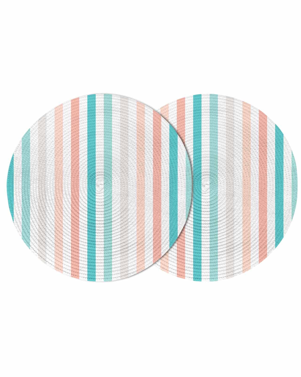 Aqua Teal Stripe Round Placemats Set of 2 for Dinning Tables,Heat-proof ...