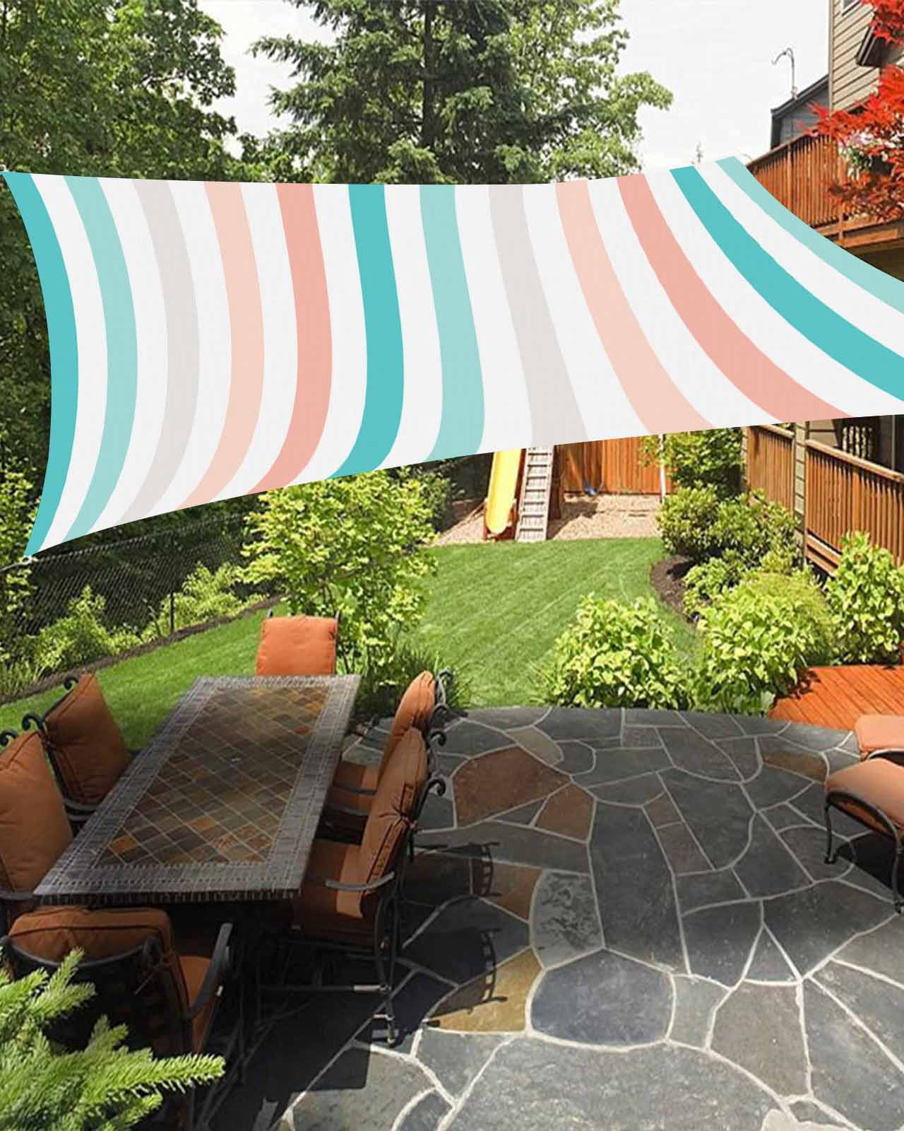 Aqua Teal Stripe Sun Sail Shades Rectangle Canopy,Sunlight Block Heavy ...